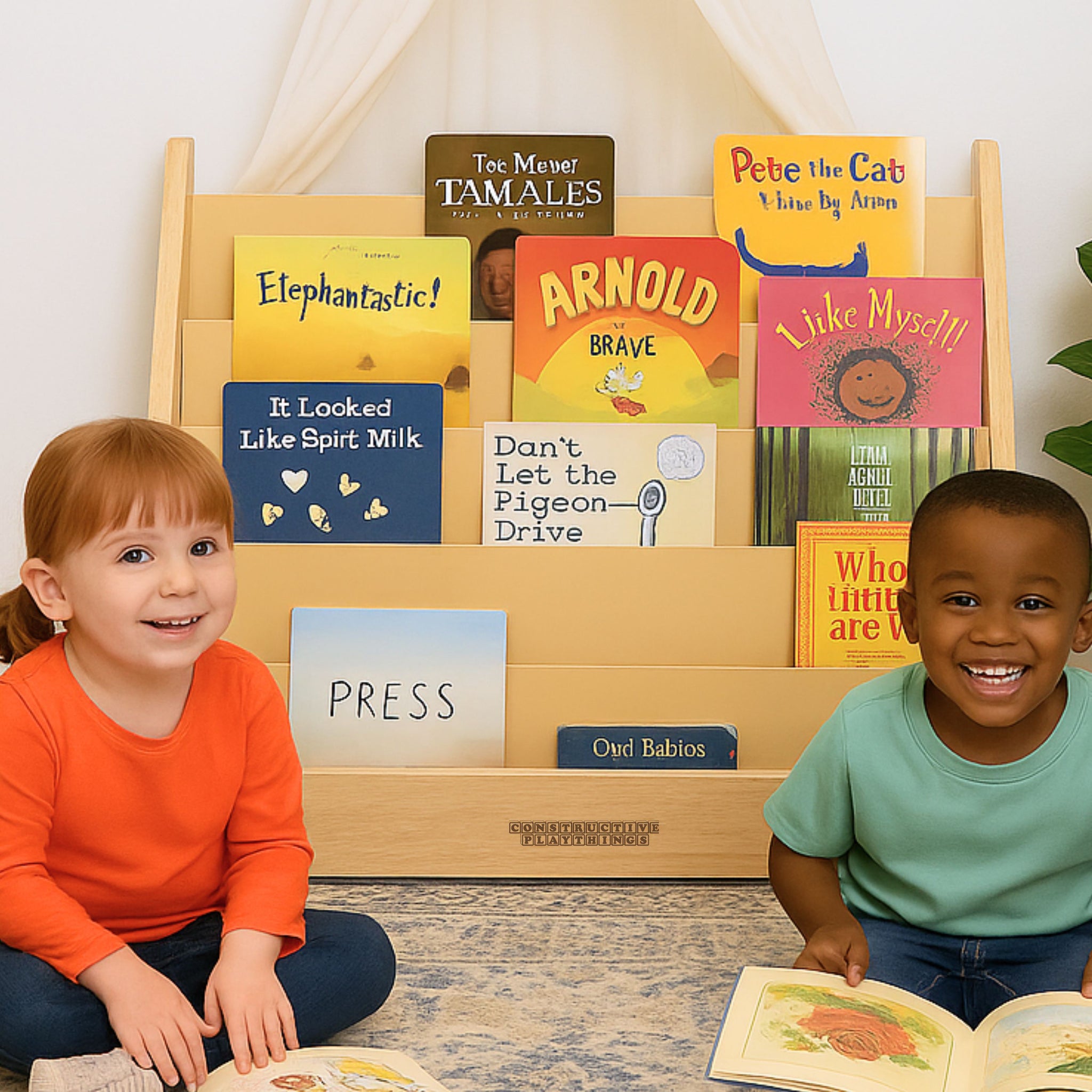 Book Display Stand for Classrooms | 5-Shelf Solid Wood Literacy Organizer