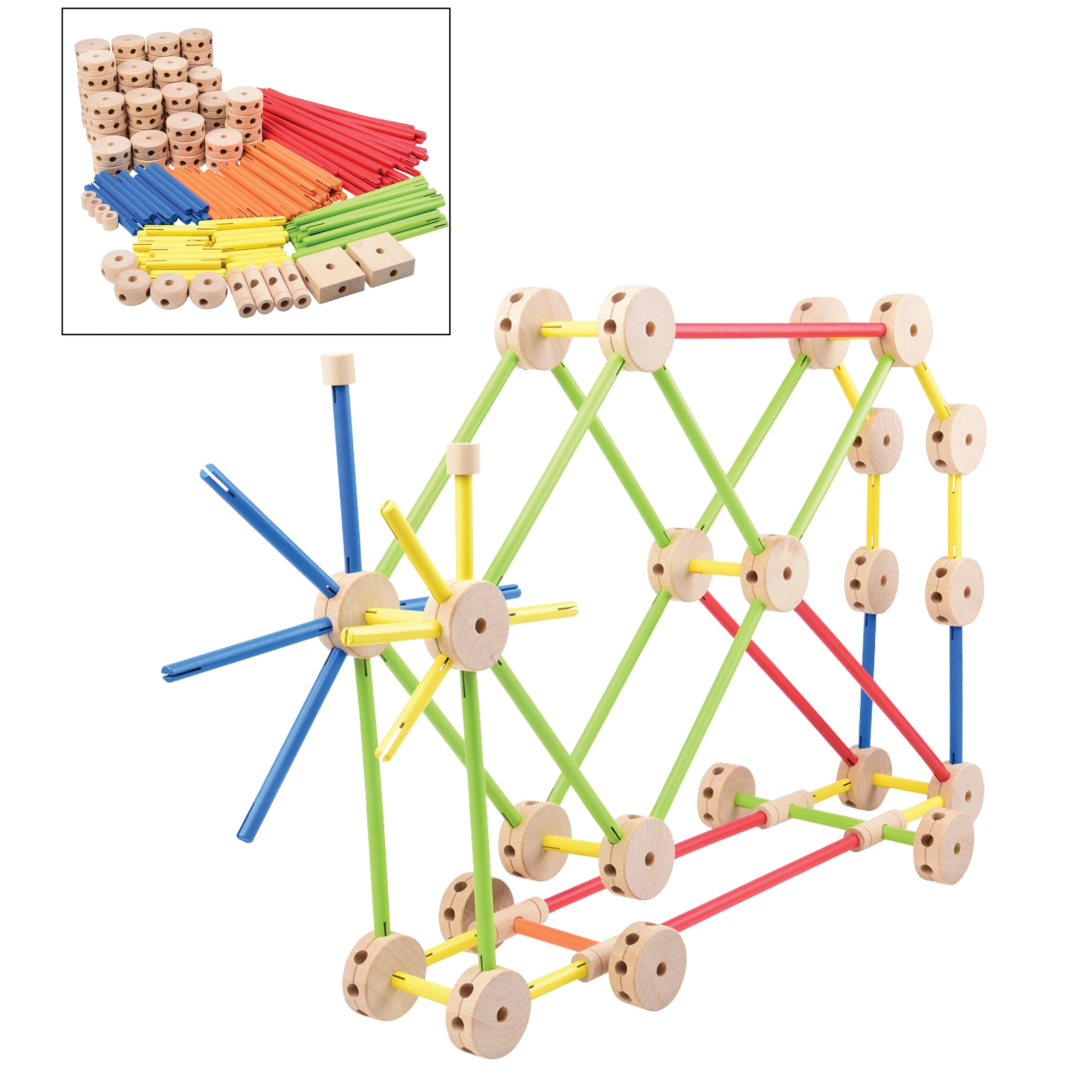 Classic Wood Builder STEM Toy Set | 208-Piece Rod and Connector ...