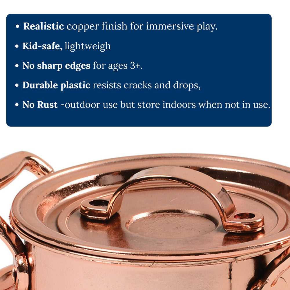 Copper Kitchen Play Set | 13-Piece Realistic Cookware for Kids, Ages 3 ...