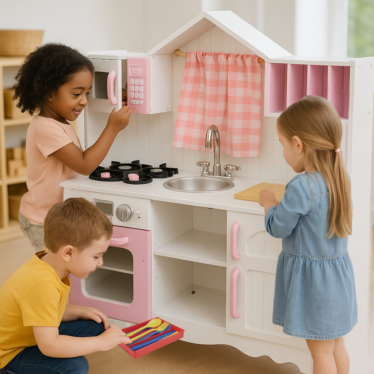 As Cozy As Home Play Kitchen | Wooden Pretend Play Set with Burners ...