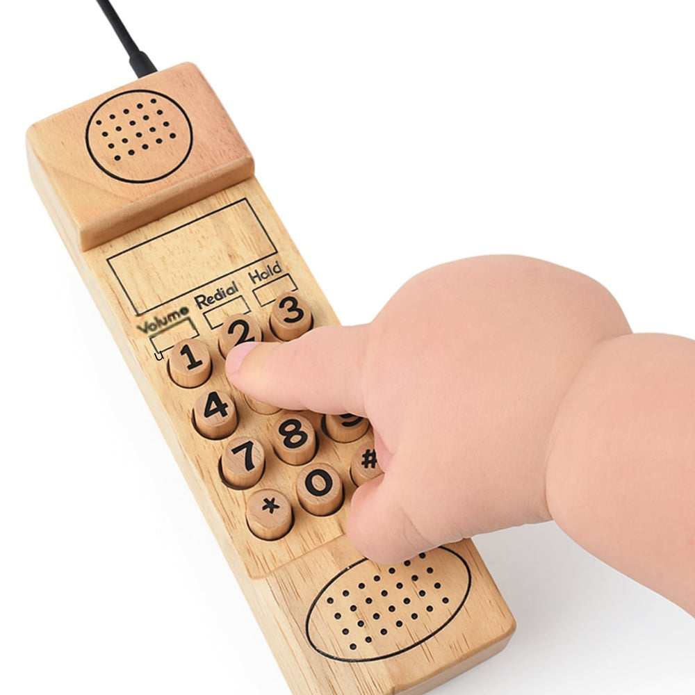 Montessori Wooden Push Button Toy Phone | Vintage Pretend Play for ...
