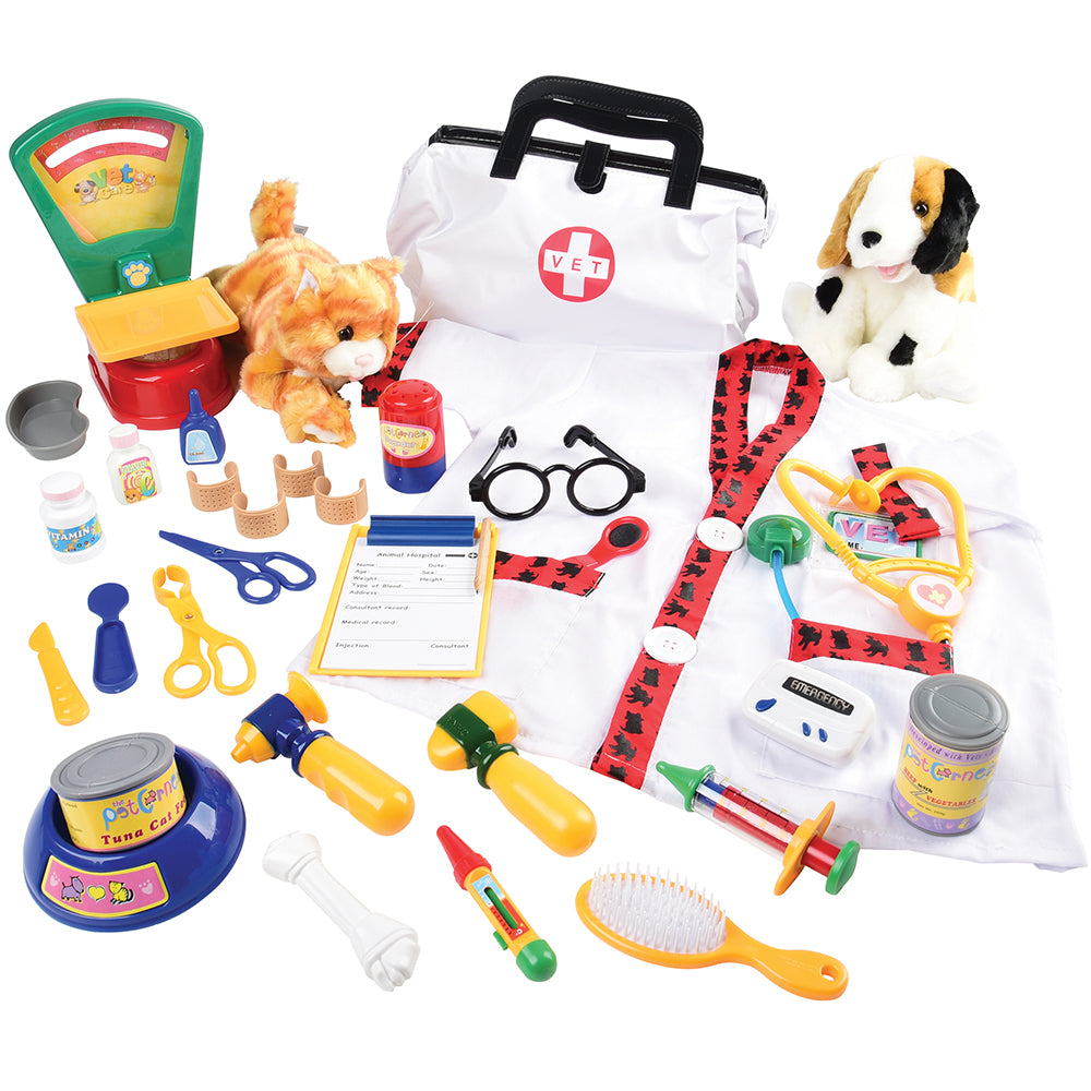Play Vet Combo Set | 31-Piece Kids Veterinary Kit with Plush Dog, Cat ...