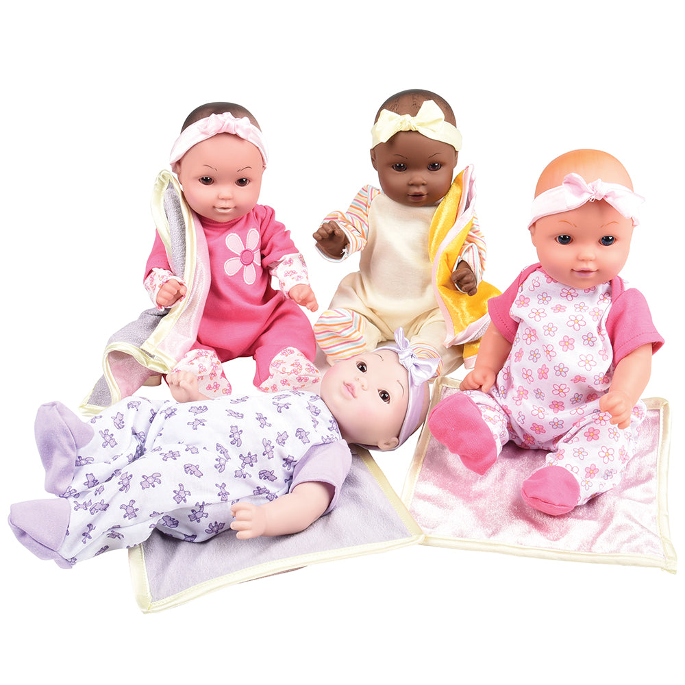 Set of 4 Dolls & 4 Sleepers - 12" Long Multi Ethnic Dolls