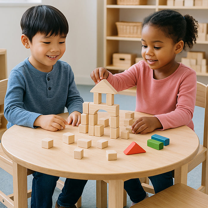 36" Round Solid Hardwood Table & Chairs Set for Early Childhood Education | Versatile Activity Space
