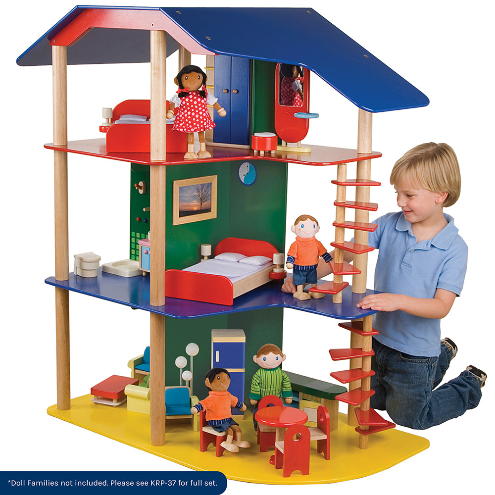 Big Beautiful Wooden Dollhouse with Furniture | 24-Piece Set for Ages 3+