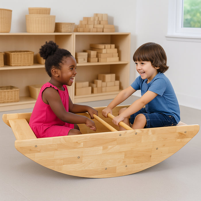 Wooden Rocking Boat for Kids | Convertible Ride-On & Climbing Steps ...