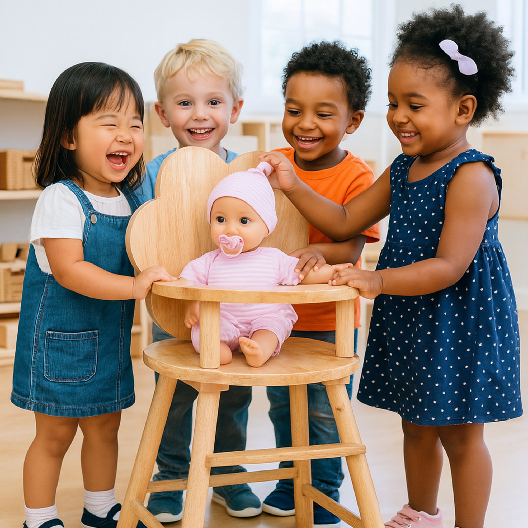 Sturdy Hardwood Doll High Chair with Scalloped Back | Large Doll Seat ...