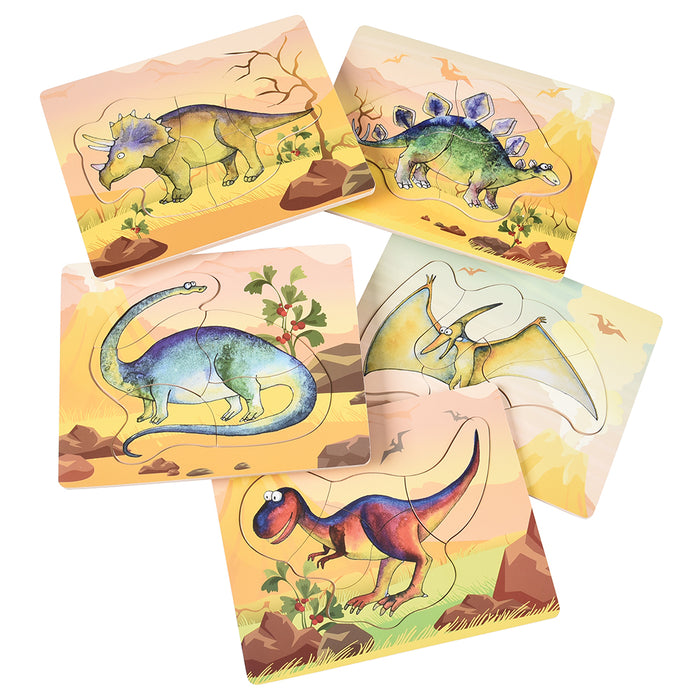Dinosaur Friends Wooden Puzzles | Set of 5 | Easy-Grasp Pieces for ...