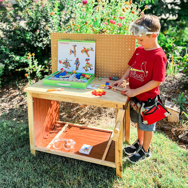 Child-Sized Wooden Tool Bench for Pretend Play Role Playing