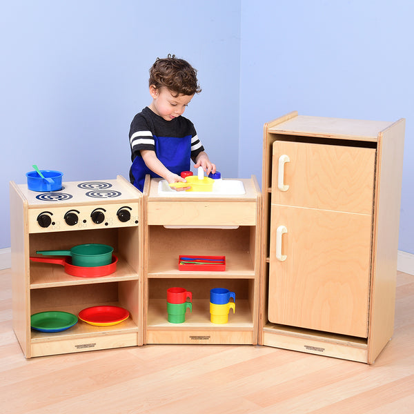 Safe-Play Eco-Friendly Wooden Toddler Kitchen | 3-Piece Set with Stove ...