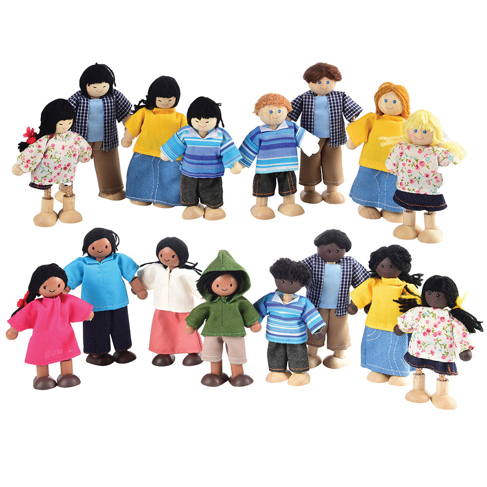 Posable Multicultural Family Dolls for Dollhouses | 16-Piece Set with ...