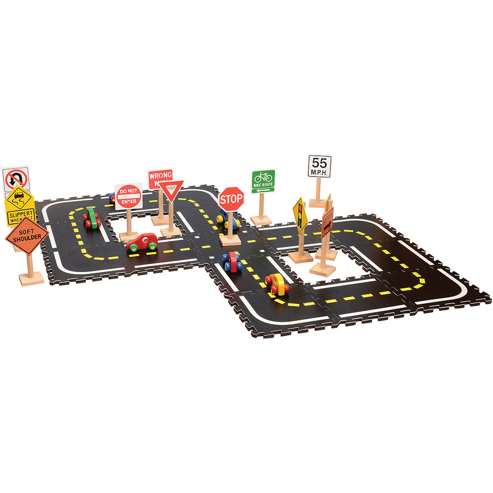 Road Builders Combo Set: 33-Piece Foam & Vehicle Playset for Creative ...