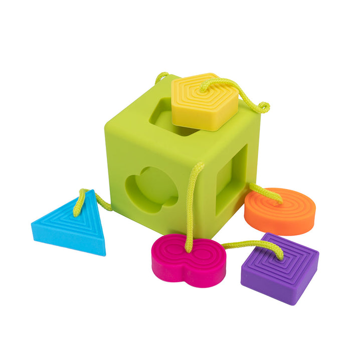 Fat Brain OombeeCube Shape Sorter | Sensory & Teething Toy for Babies