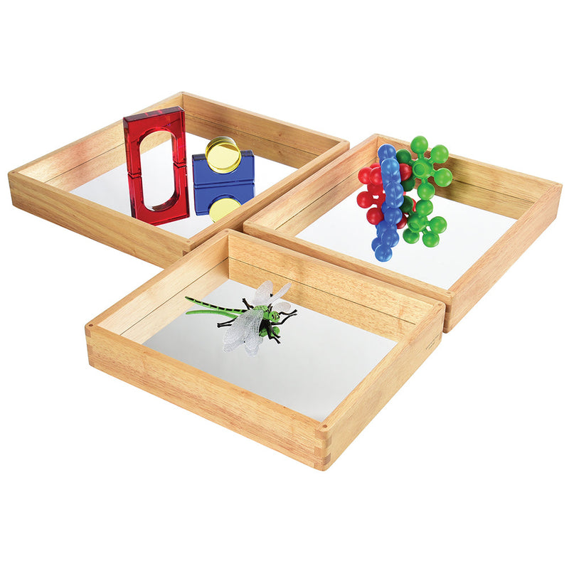 Reflective Observation Trays | Set of 3 Double-Sided Mirrored Wooden ...