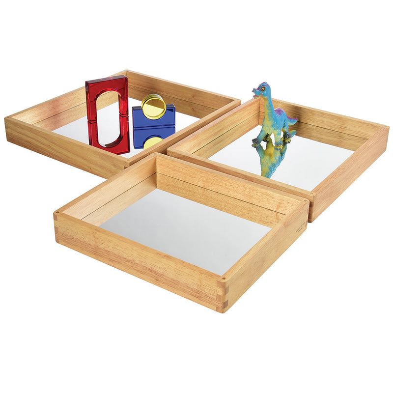 Reflective Observation Trays | Set of 3 Double-Sided Mirrored Wooden ...