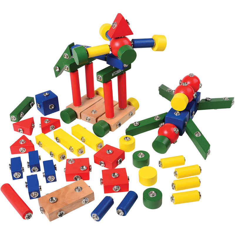 Constructive Playthings Snap-N-Play Building Set | 65-Piece Wooden ...