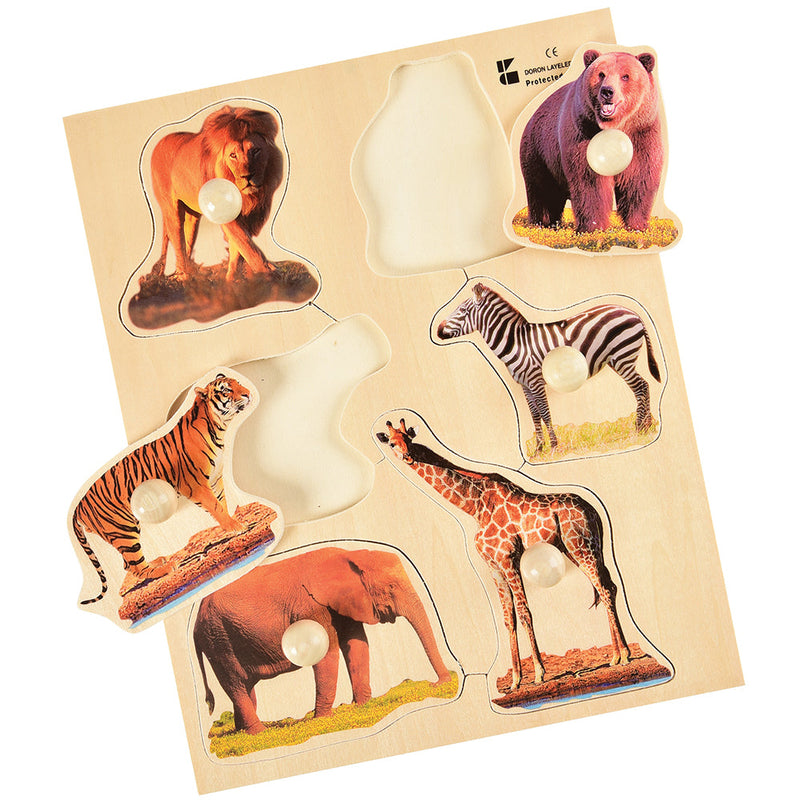 Wooden Wild Animals Knob Puzzle for all age kids