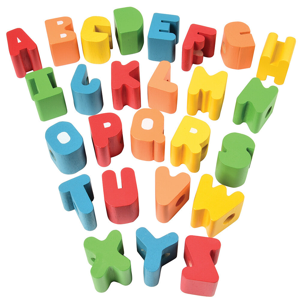 Wooden Alphabet Lacing Beads | Jumbo ABC Beads for Fine Motor & Letter ...