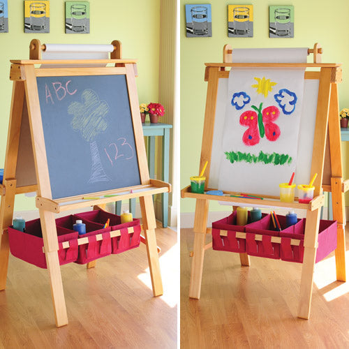 Double-Sided Wooden Art Easel for Kids | Chalkboard, Dry Erase & Paper ...