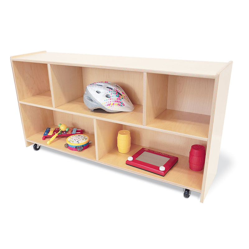 Straight Birch Classroom Storage Unit with 5 Compartments & Casters ...