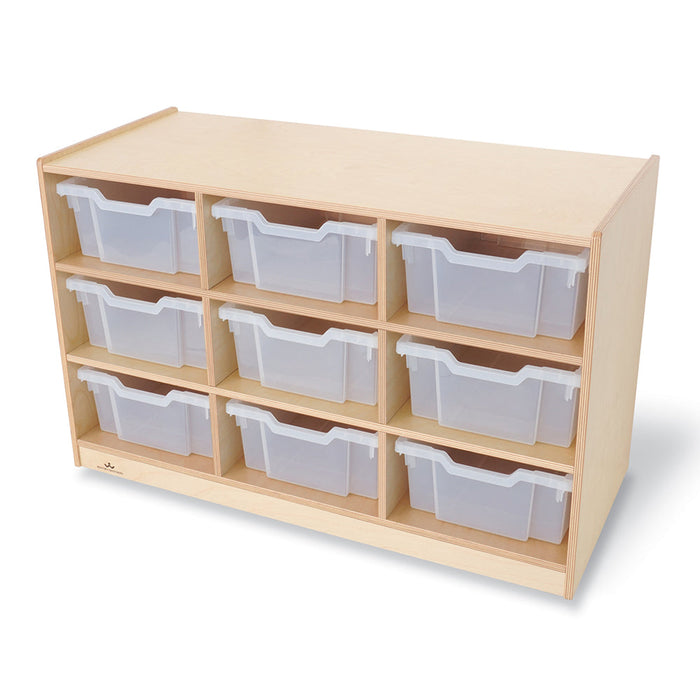 Extra Deep 9-Tray Birch Classroom Storage Unit with Clear Totes ...