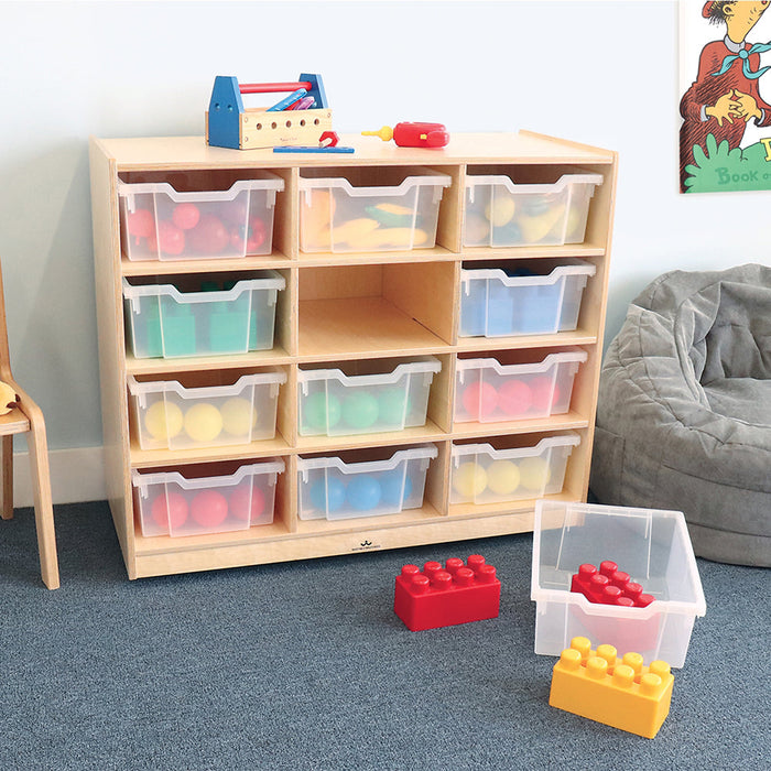 Extra Deep Mobile Tote Storage Unit | 12 Clear Trays for Classroom ...